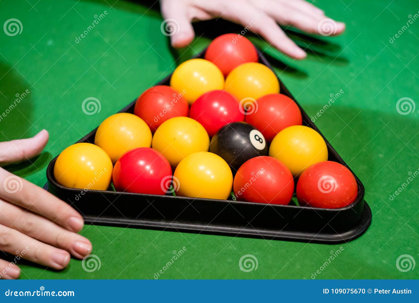 A Pair of Hands Setting Up a Triangle in Pool Stock Photo - Image of ...