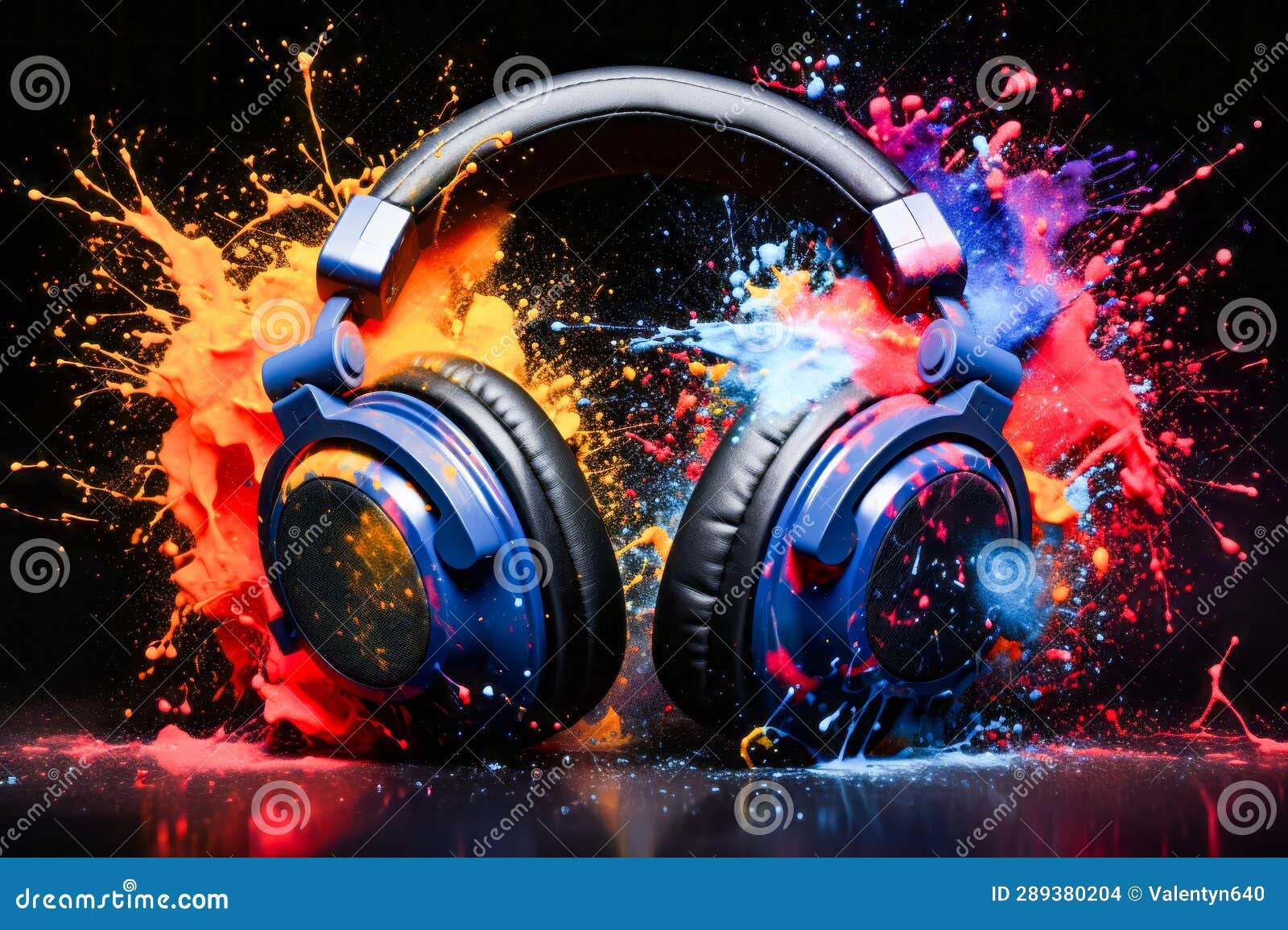 Pair of Headphones with Colorful Paint Splatters. Generative AI Stock ...