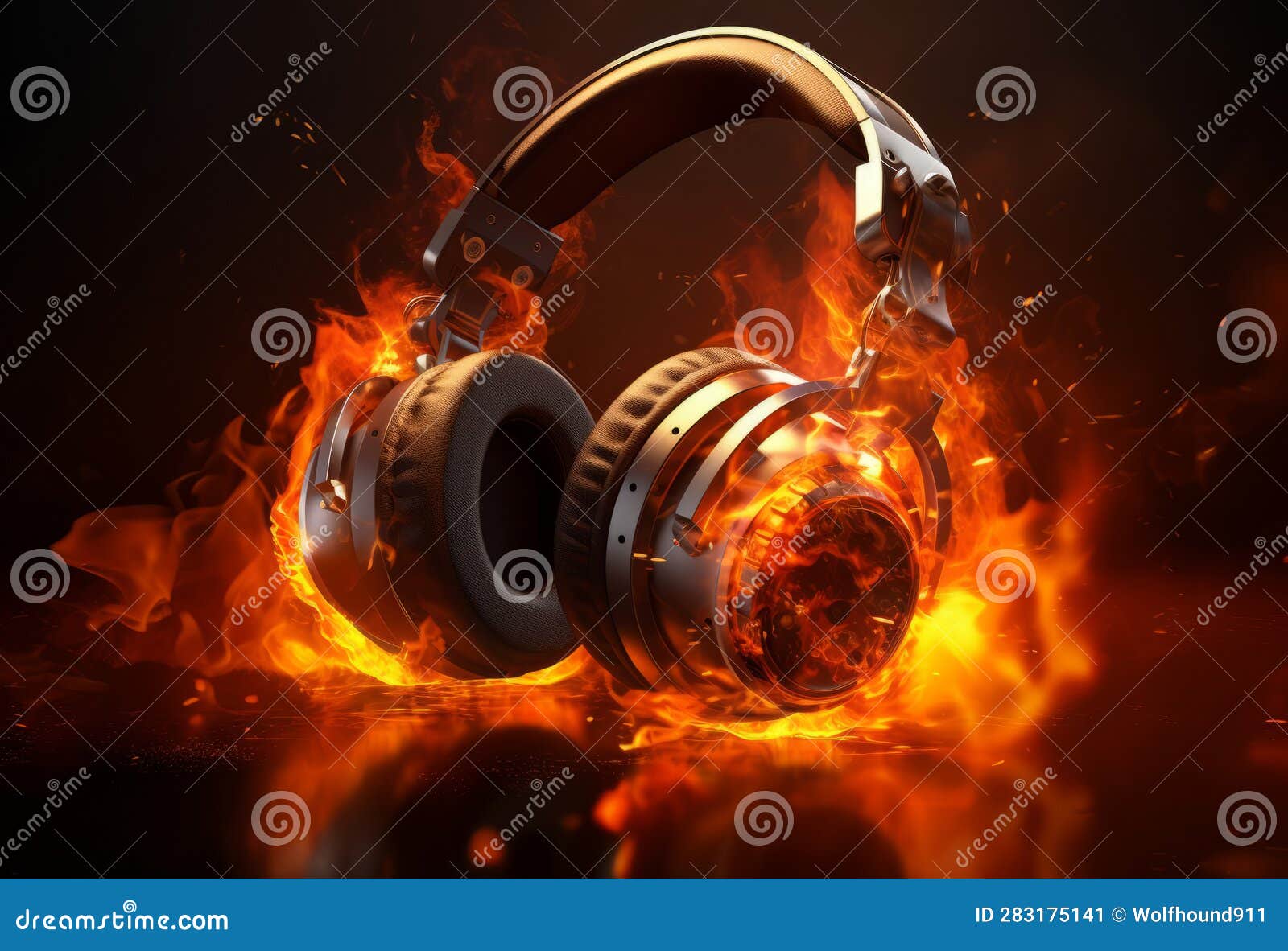 A Pair of Headphones with Flames on the Back, in the Style of Vray ...