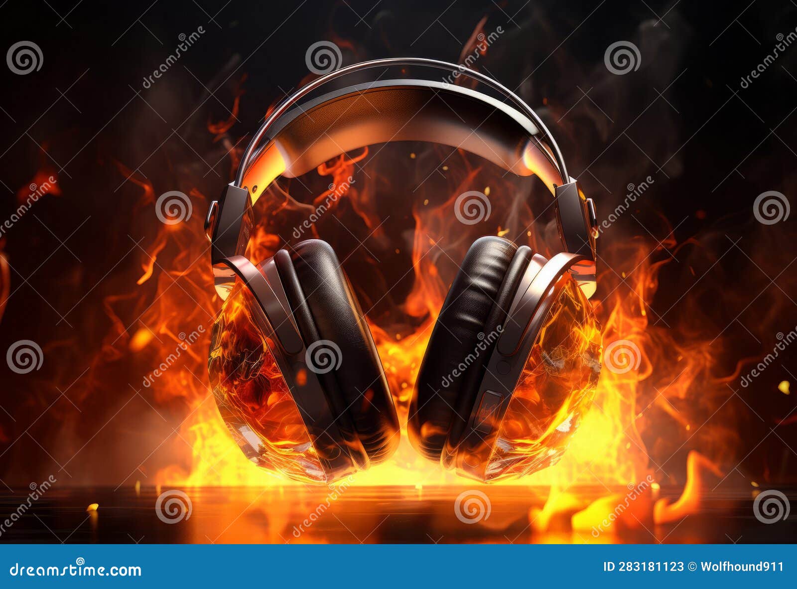 A Pair of Headphones with Flames on the Back, in the Style of Vray ...