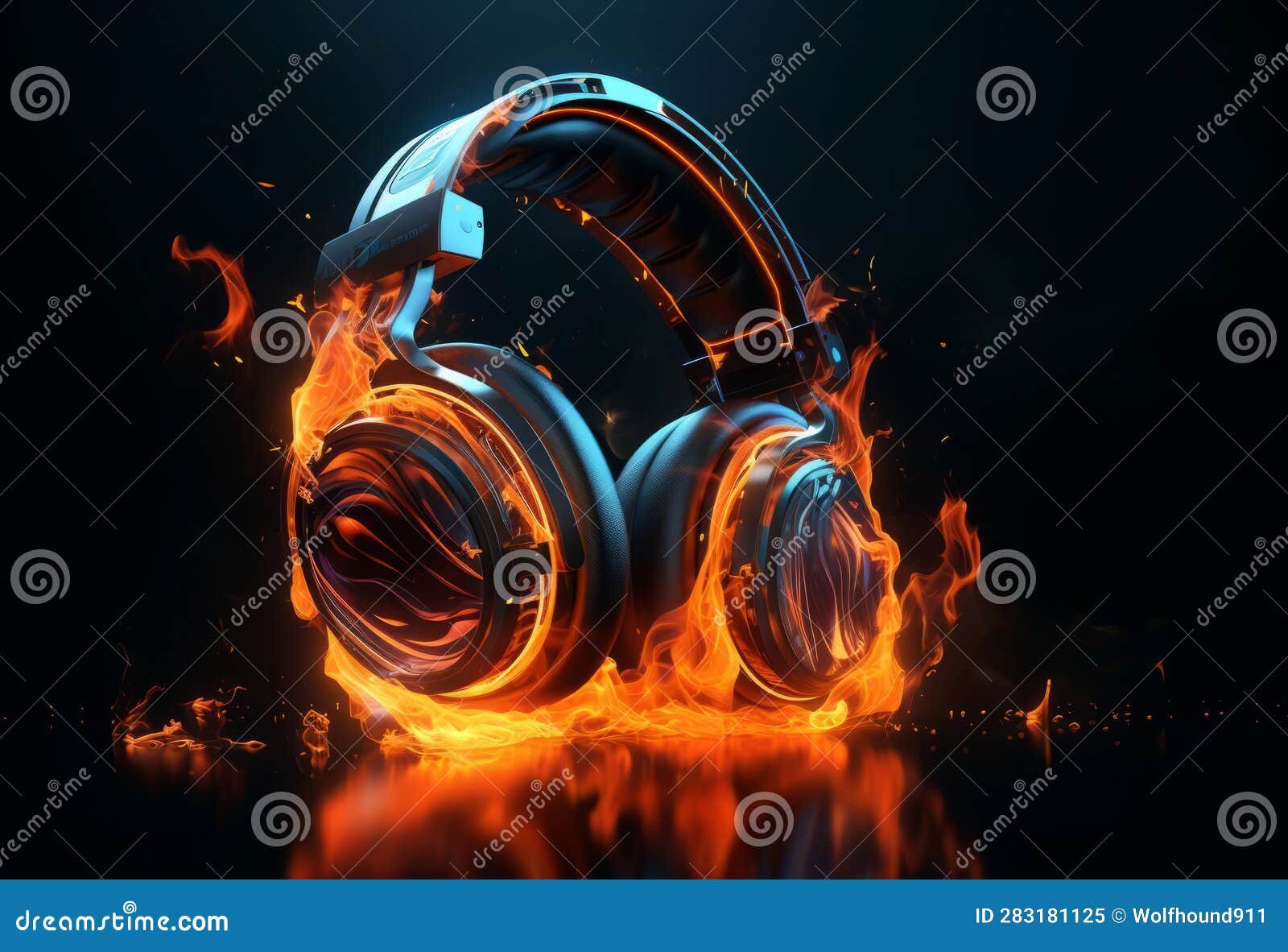 A Pair of Headphones with Flames on the Back, in the Style of Vray ...