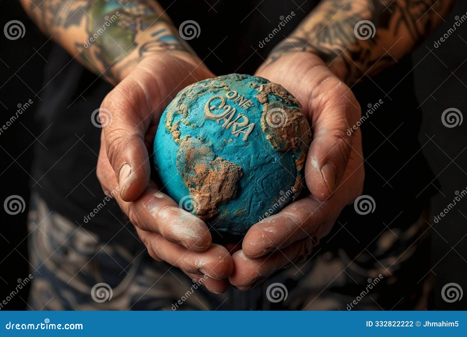 A Pair of Human Hands Gently Cradles a Stylized Clay Model of the Earth ...