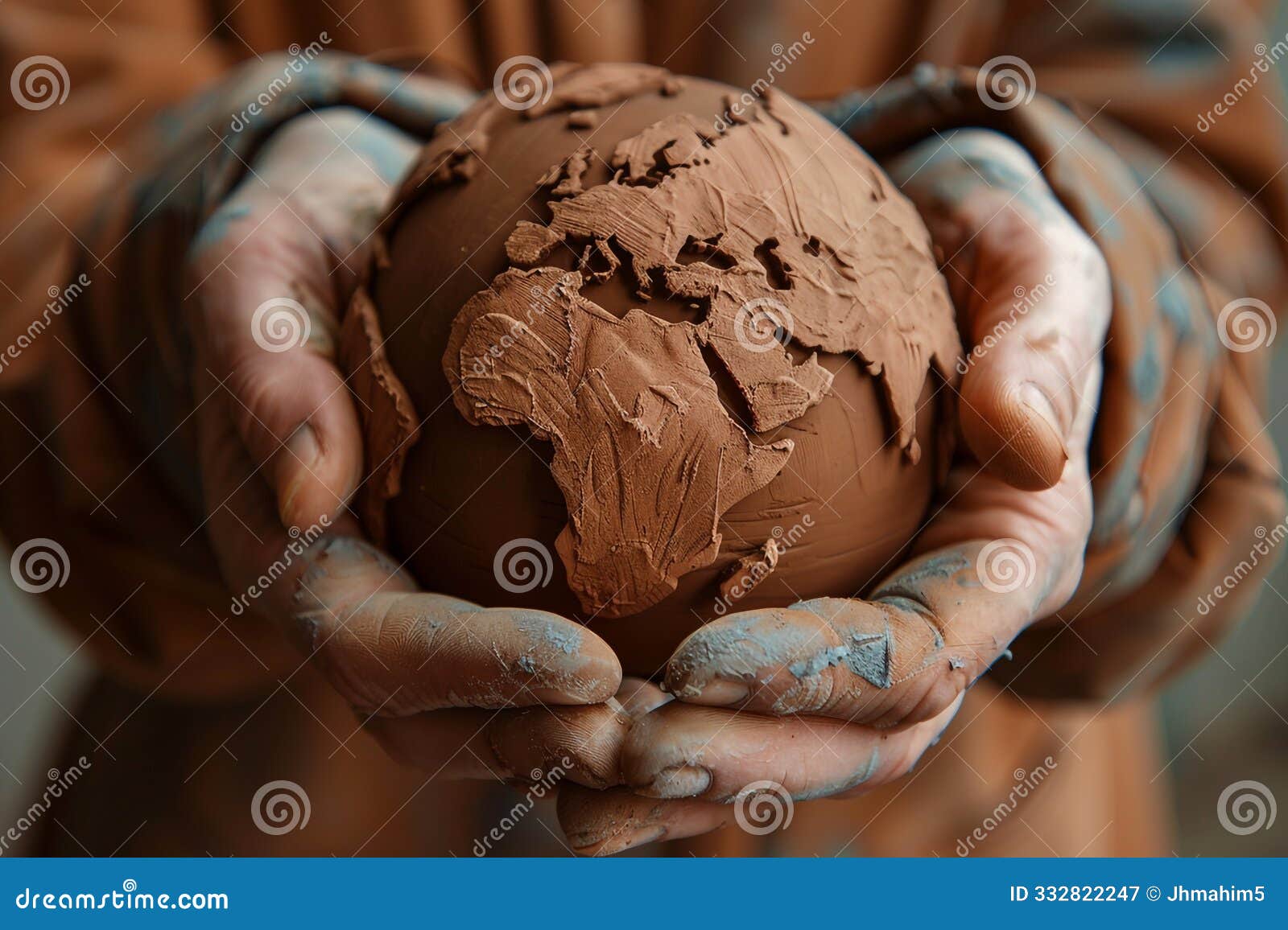 A Pair of Human Hands Gently Cradles a Stylized Clay Model of the Earth ...