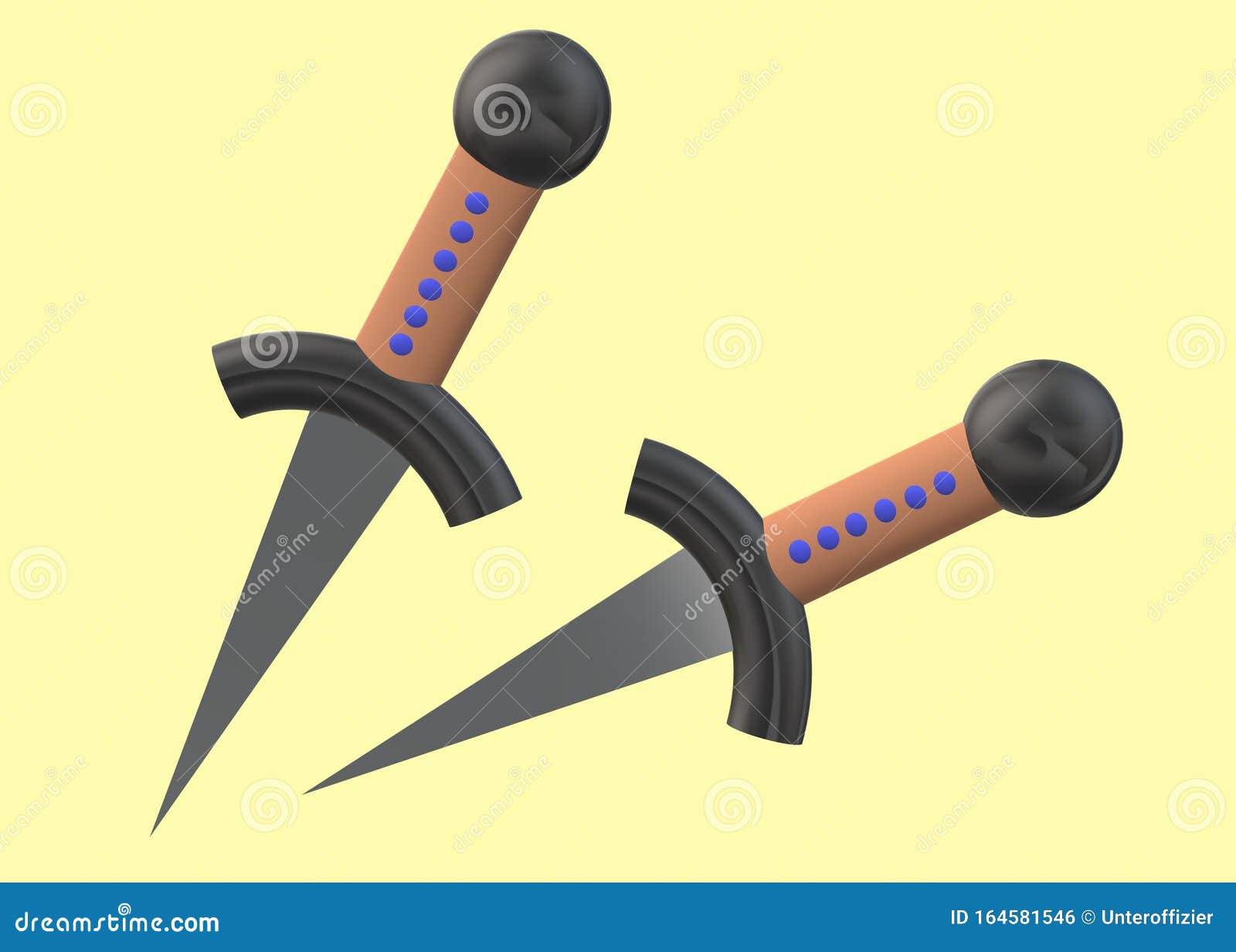 A Pair of Identical Daggers with Pointed Blade and Round Pommel Against ...
