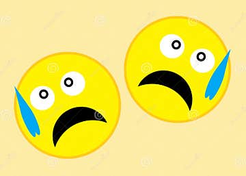 A Pair of Identical Yellow Smiley Emoticon Expression with Cold Sweat ...
