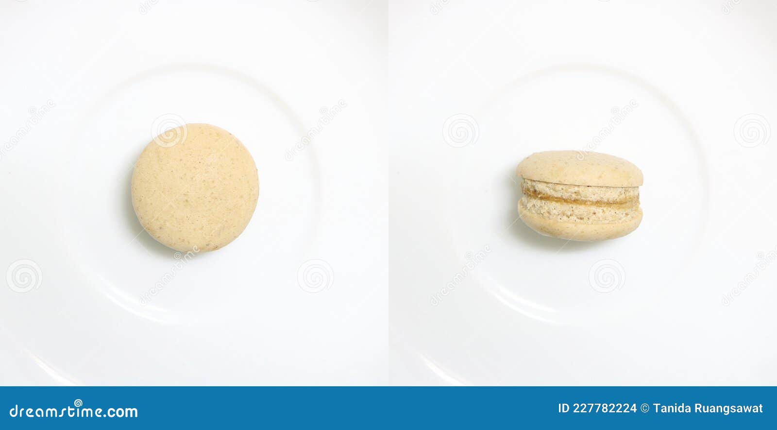 Pair Image Top View and Side View of Isolated Brown Mini Macaron on ...