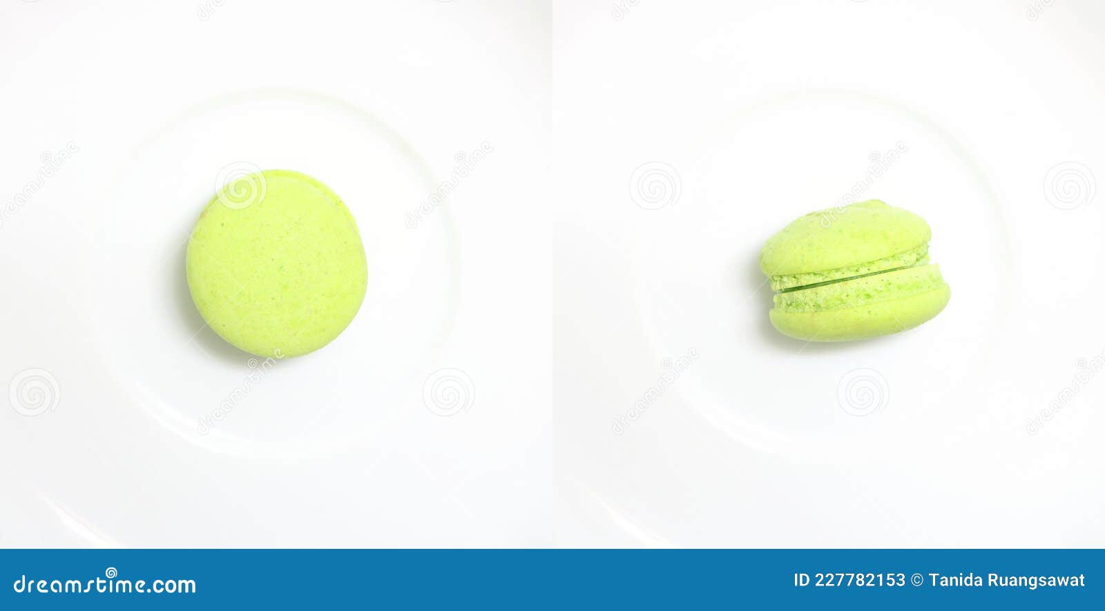 Pair Image Top View and Side View of Isolated Green Mini Macaron on ...