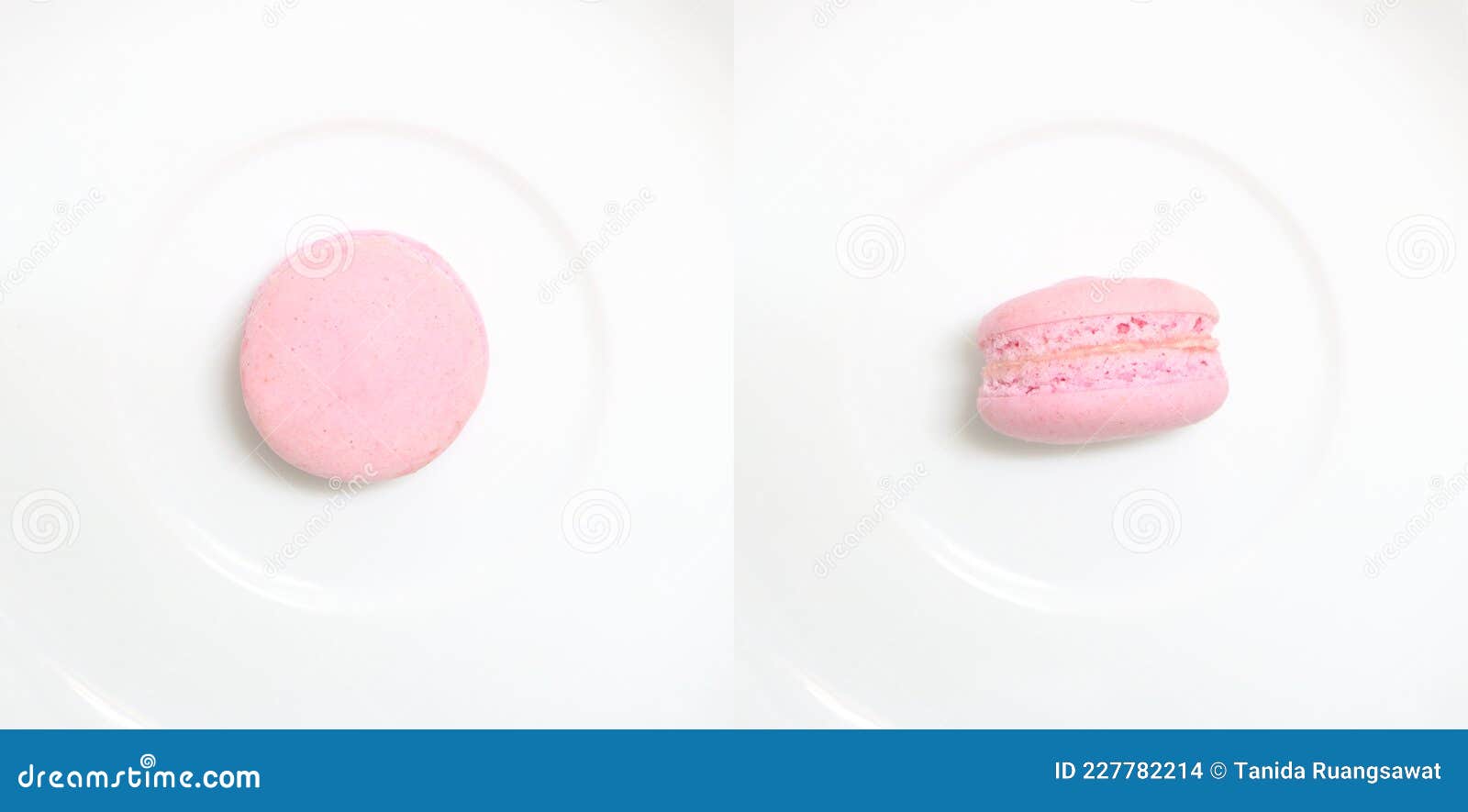Pair Image Top View and Side View of Isolated Pink Mini Macaron on ...