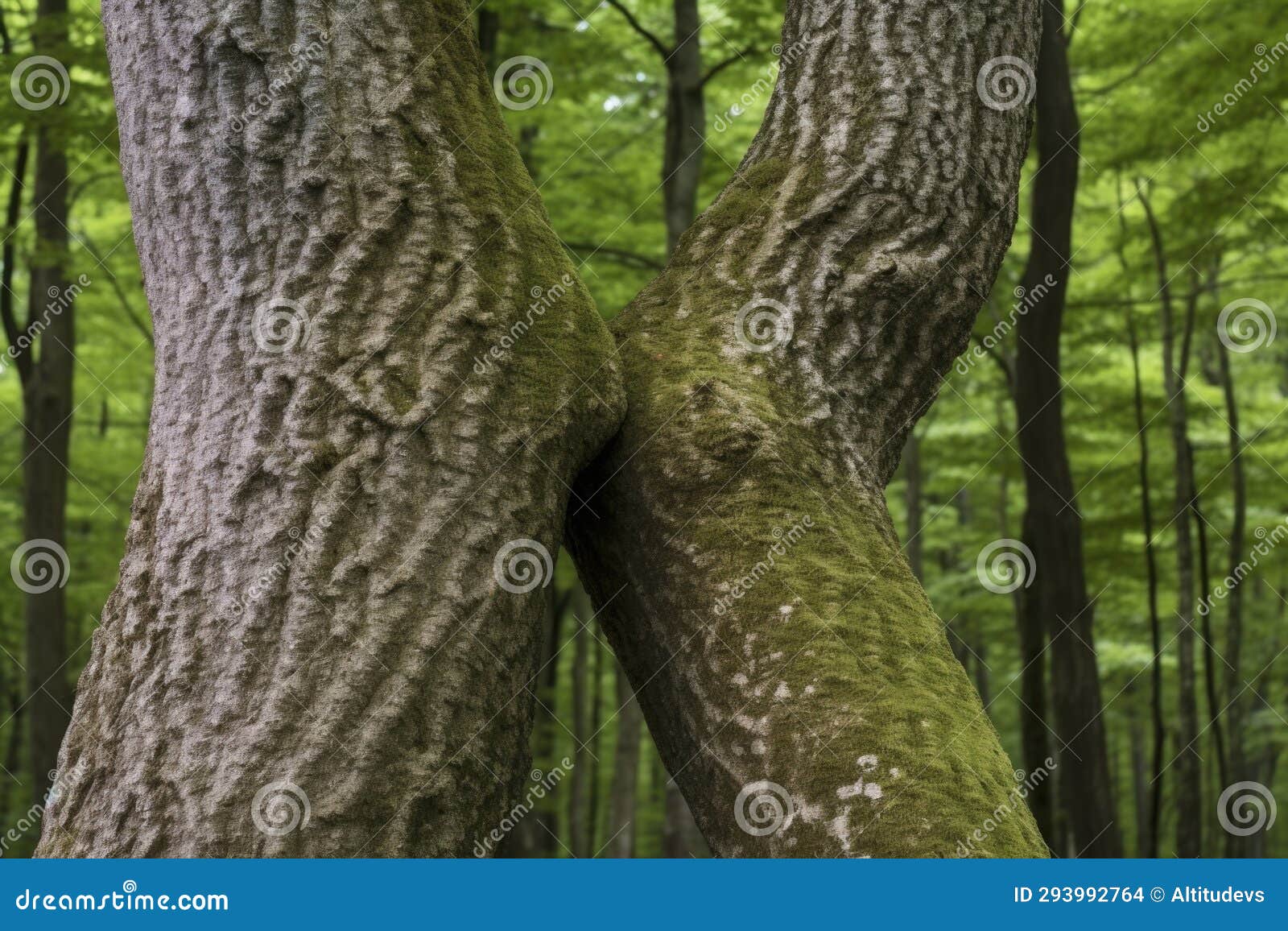 A Pair of Intertwined Tree Trunks in a Forest Stock Photo - Image of ...