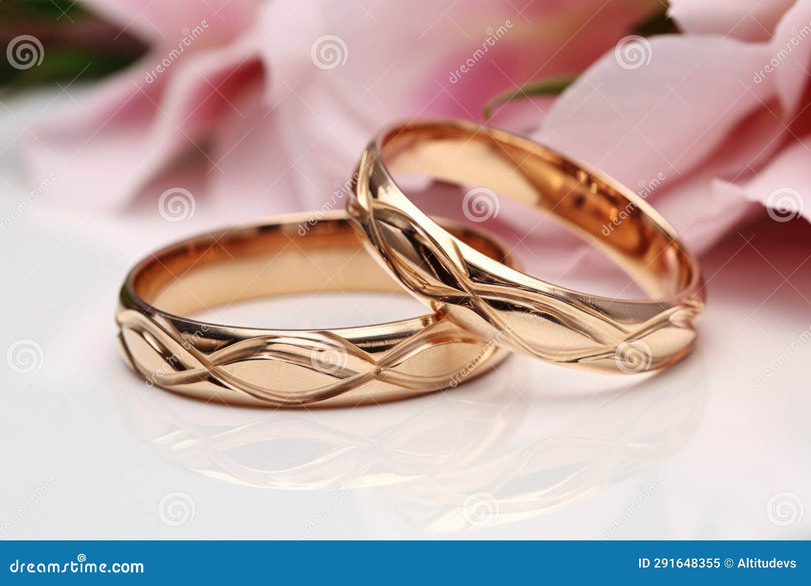 A Pair of Intertwined Wedding Rings on a White Table Stock Image ...