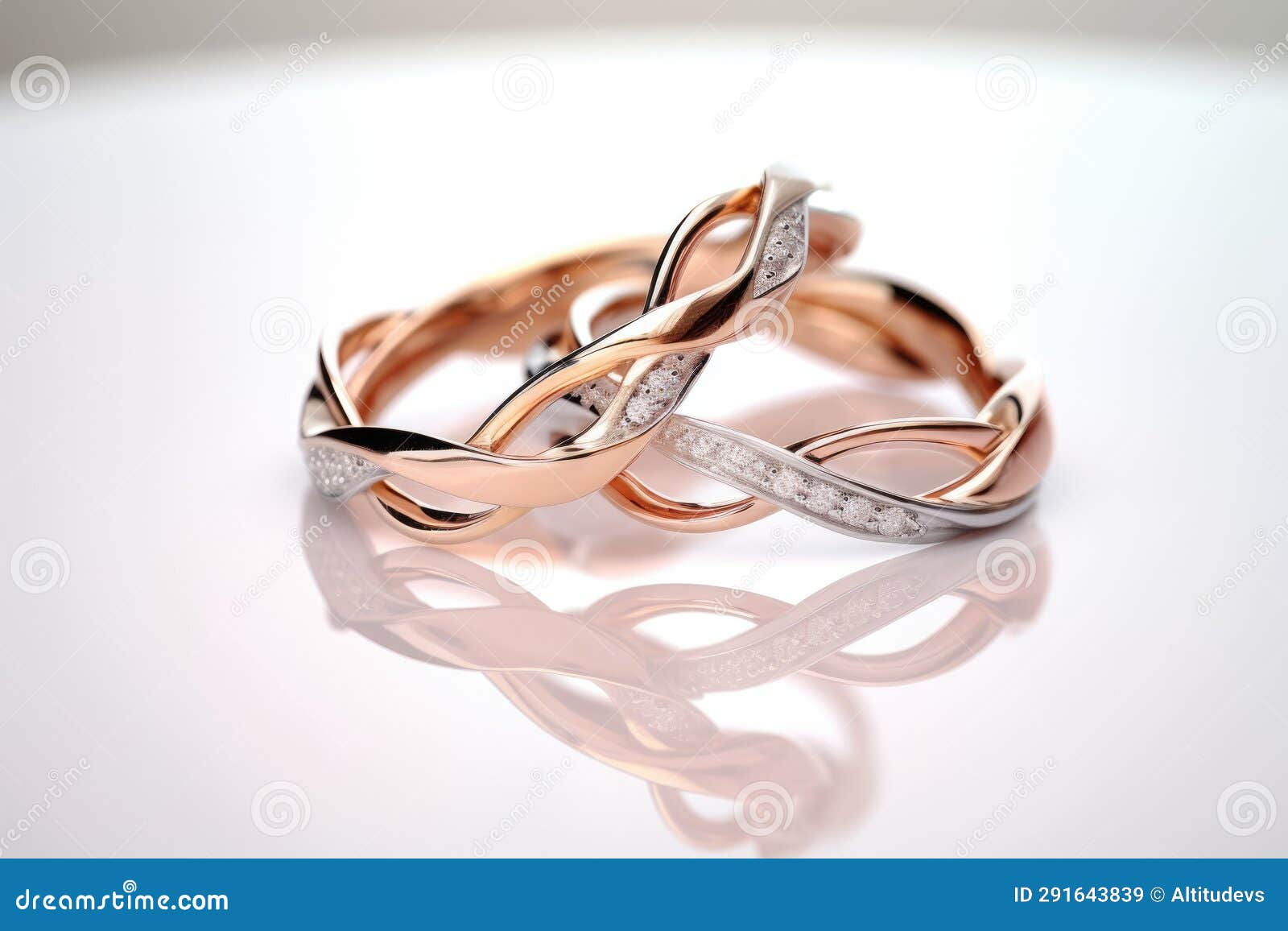 A Pair of Intertwined Wedding Rings on a White Table Stock Image ...