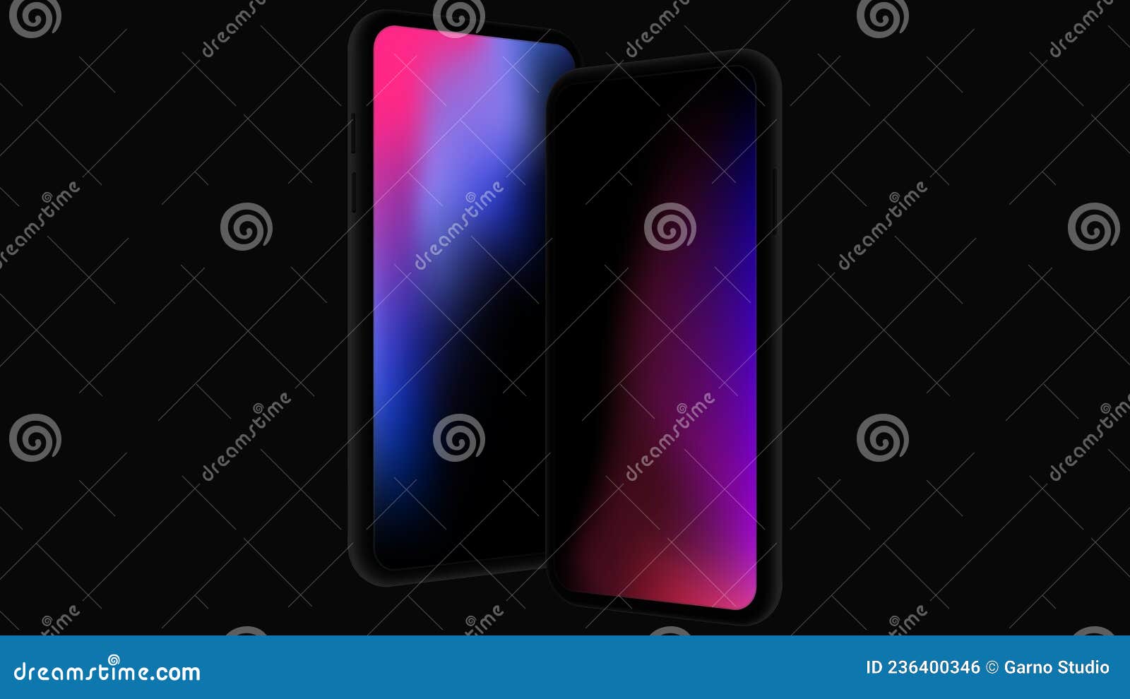 Pair of Isolated Smartphones with Violet Gradient Screen Stock Vector ...