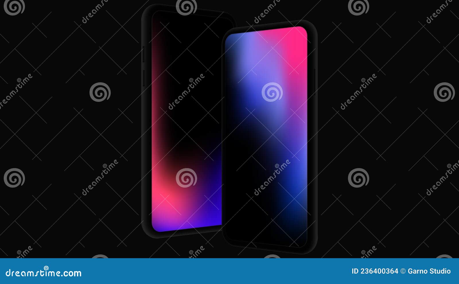 Pair of Isolated Smartphones with Violet Gradient Screen Stock Vector ...