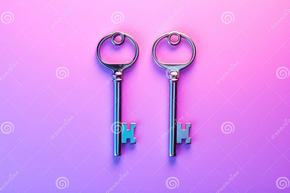 Pair of Keys with Neon Light. AI Generated Stock Photo - Image of steel ...