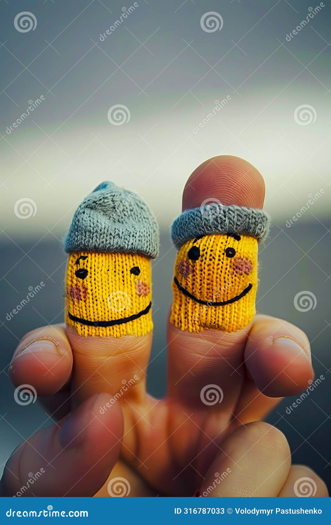 A Pair of Knitted Finger Puppets with Smiley Faces Stock Illustration ...