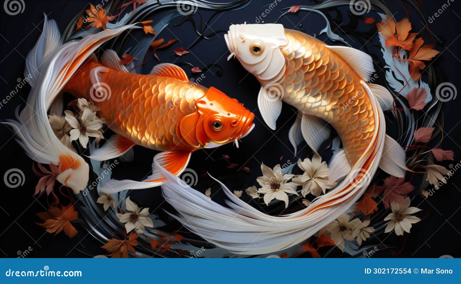 Pair of Koi Fish, Forming a Circle, with a White Background , Generate ...