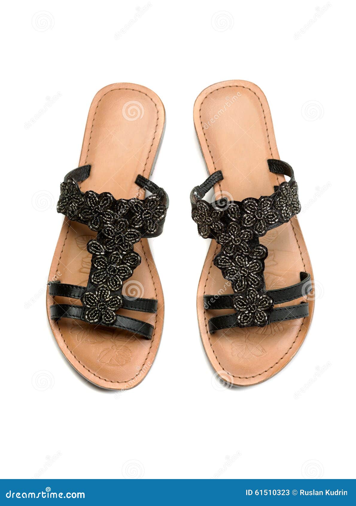 A Pair of Leather Women S Sandals. Top View Stock Image - Image of heel ...