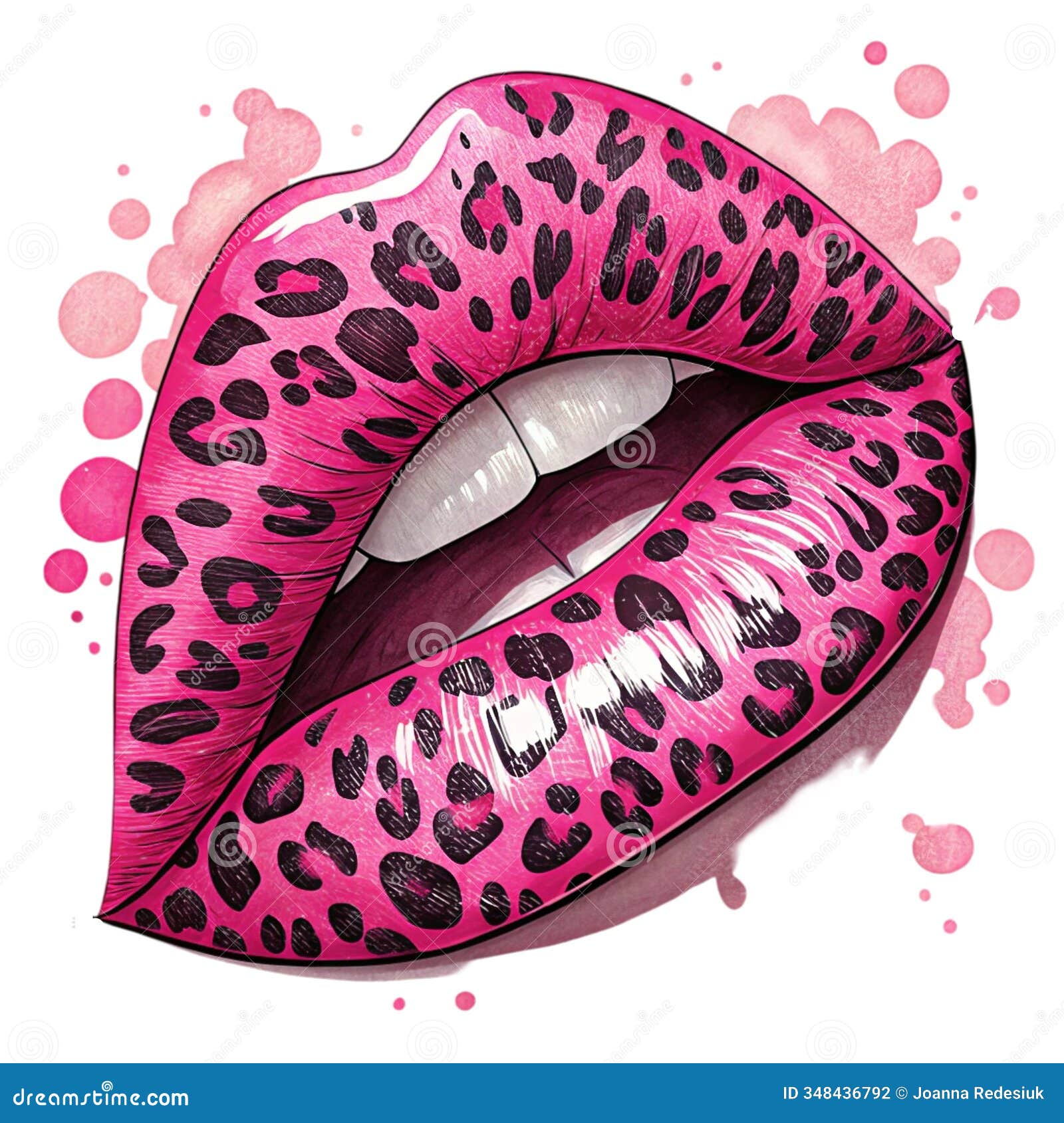 A Pair of Lips is Vividly Colored in Bright Pink with Bold Leopard ...