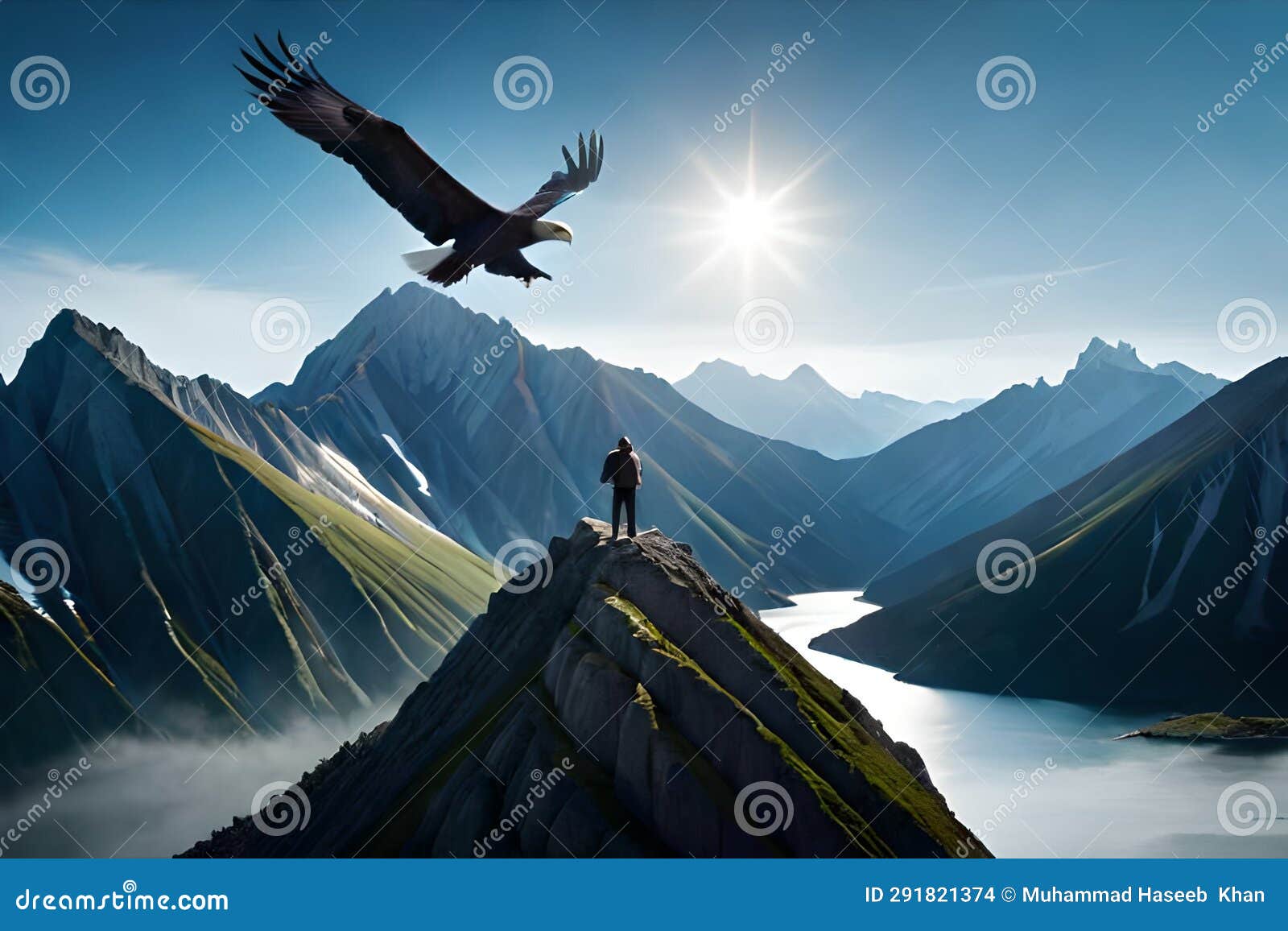 A Pair of Majestic Eagles Soaring High Above a Rugged Mountain Range Stock Illustration ...