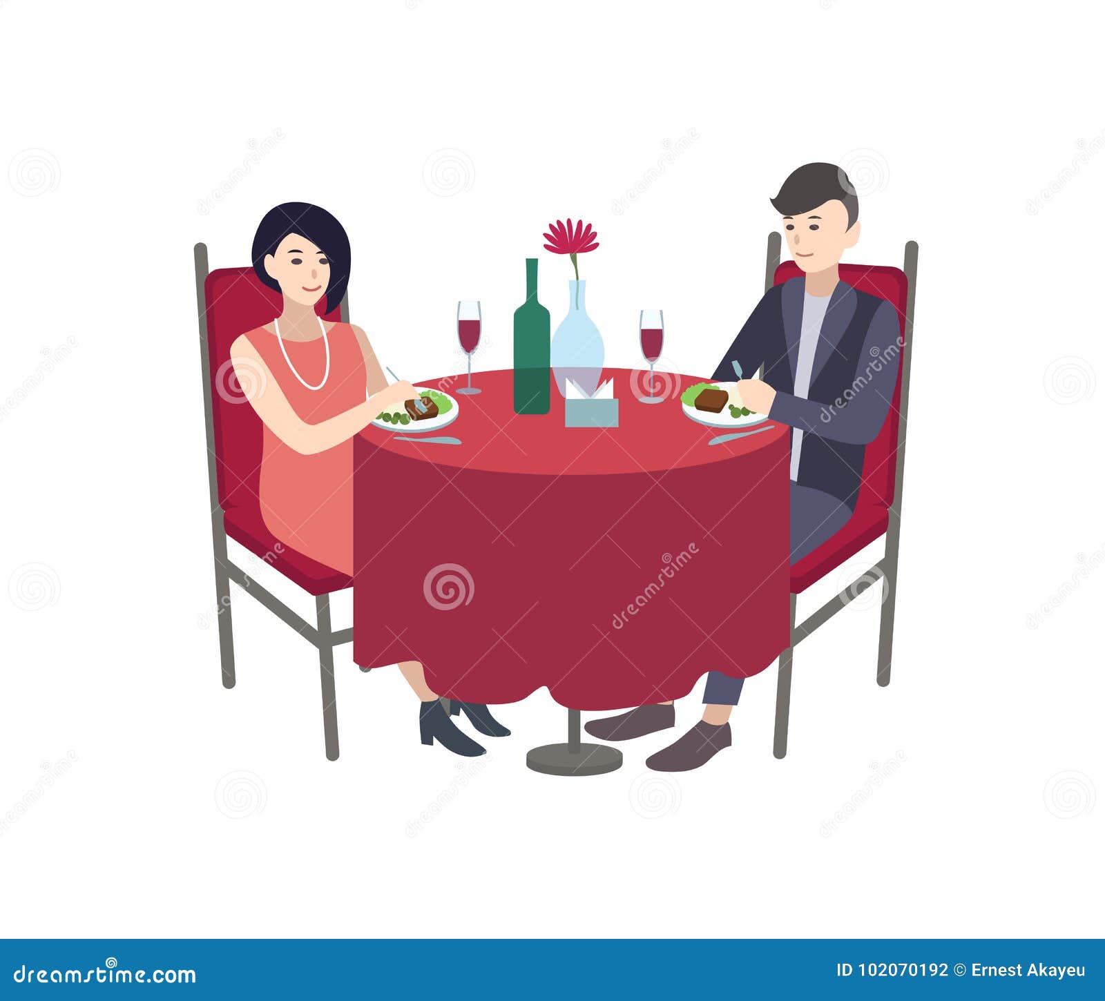 Pair Of Male And Female Cartoon Characters Dressed In Elegant Vector Illustration
