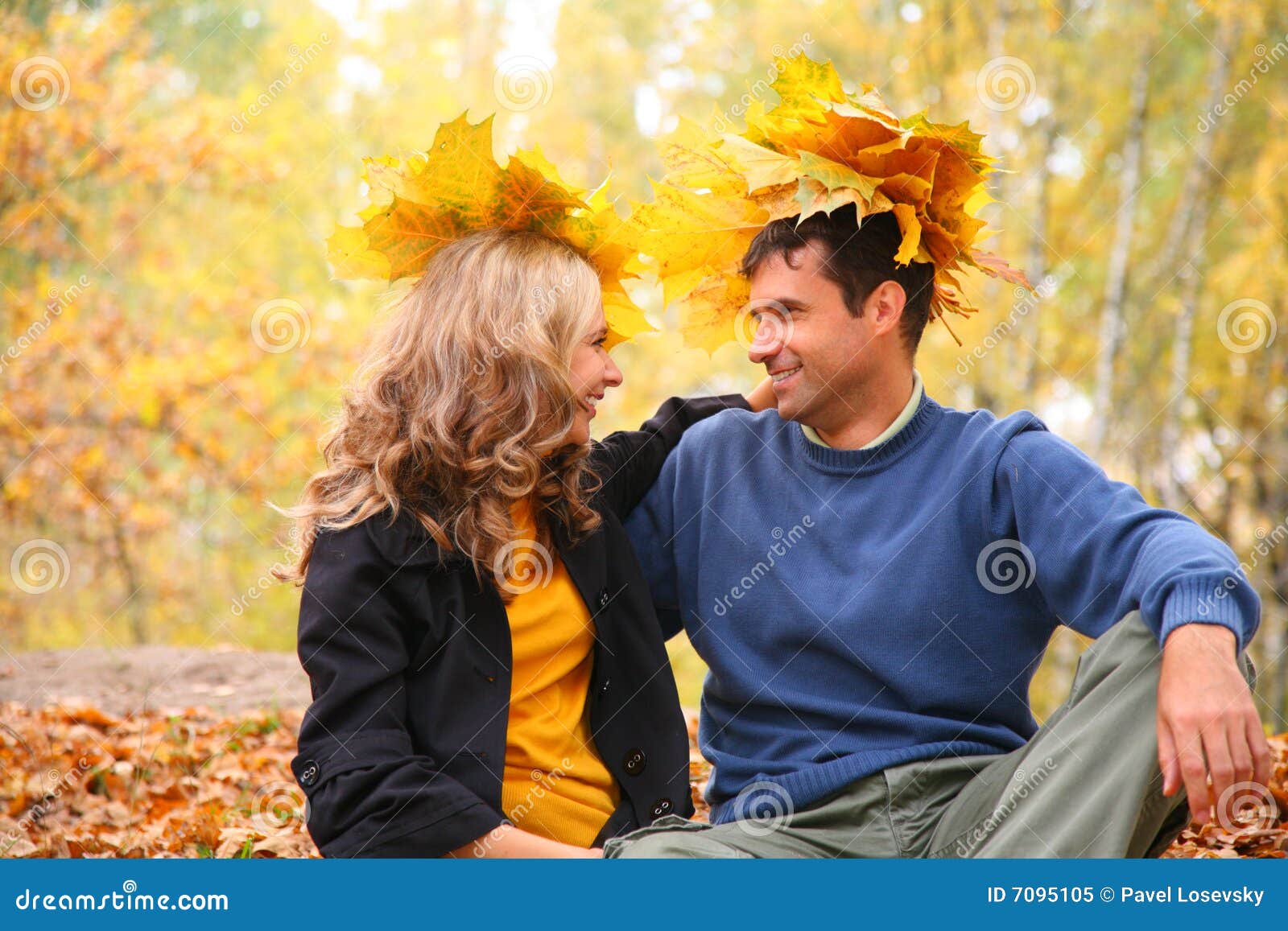 Pair with Maple Leaves Looking Each Other Stock Image - Image of maple ...
