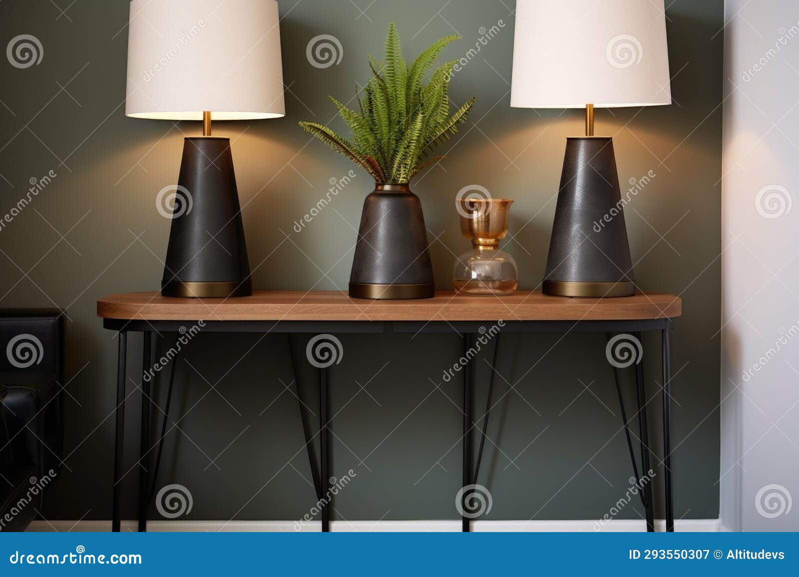 A Pair of Matching Table Lamps on a Minimalist Side Table Stock ...