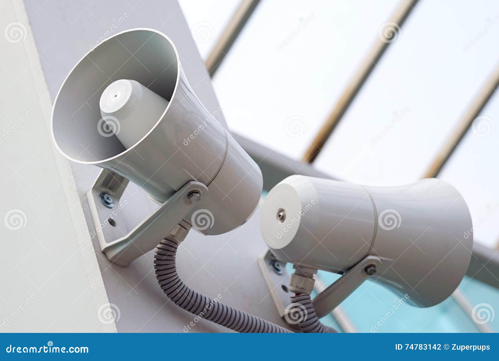 A pair of megaphones stock photo. Image of building, calling - 74783142