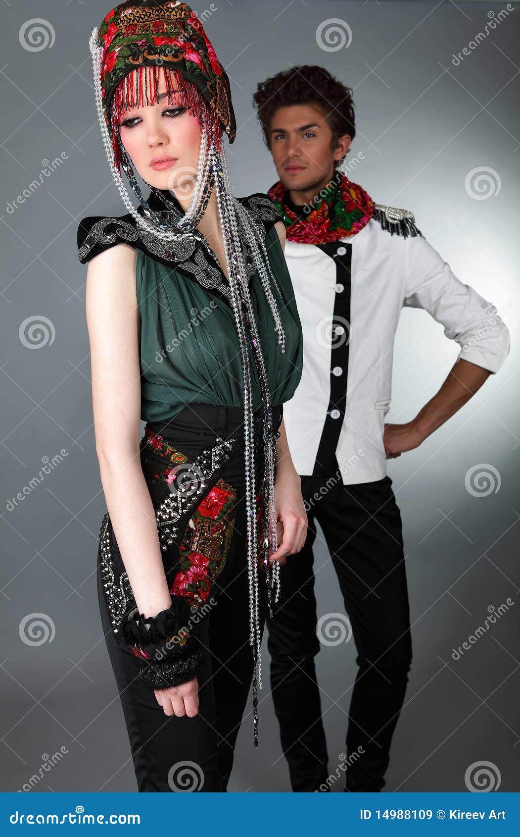 Pair Models in Exclusive Design Clothes Stock Image - Image of girl ...