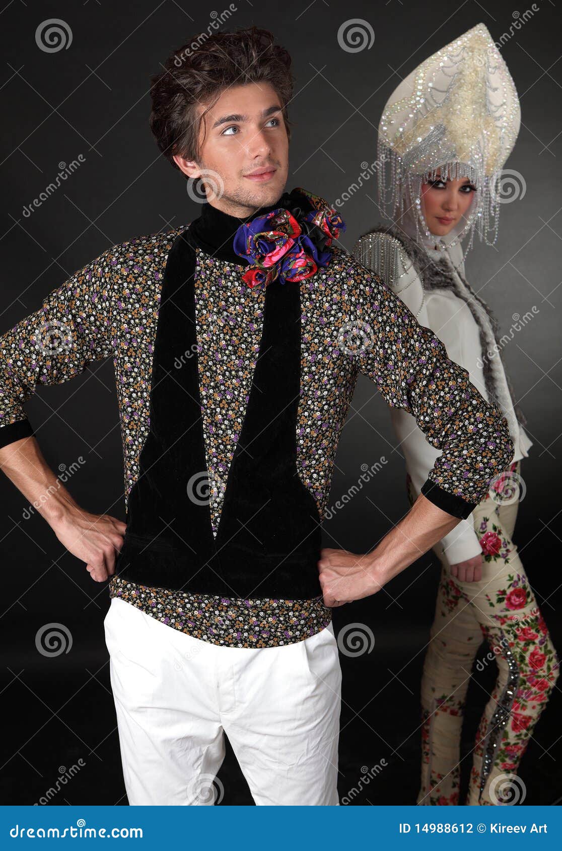 Pair Models in Exclusive Design Clothes Stock Photo - Image of girl ...