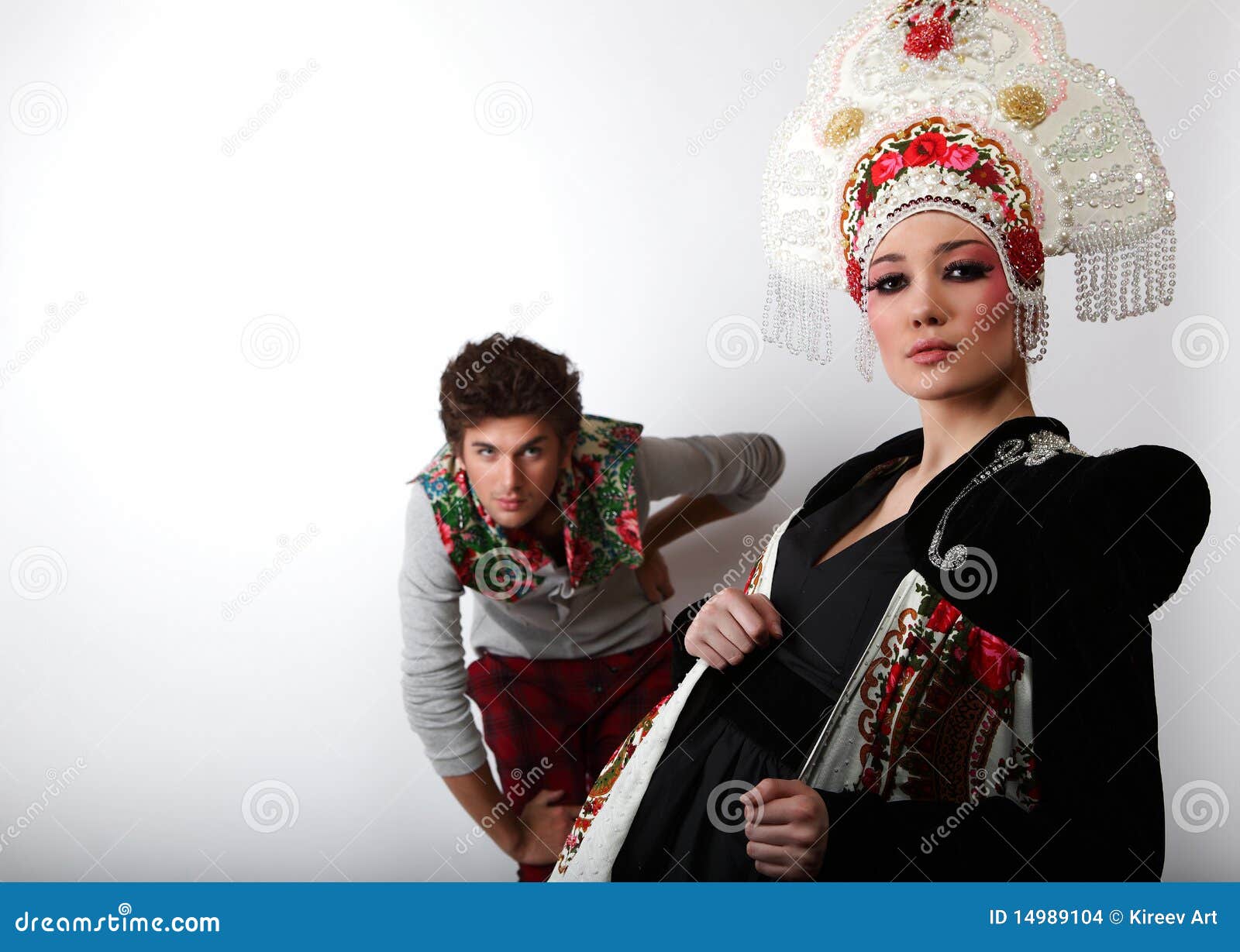 Pair Models in Exclusive Design Clothes Stock Photo - Image of couple ...
