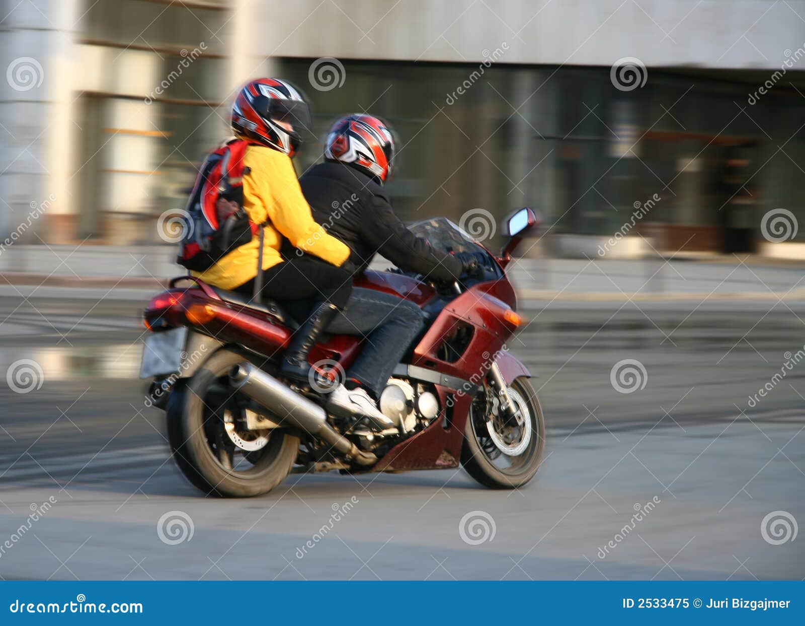 Pair on a motorcycle. stock image. Image of helmets, backpack - 2533475