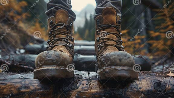 A Pair of Muddy Boots on a Forest Trail Stock Photo - Image of ...