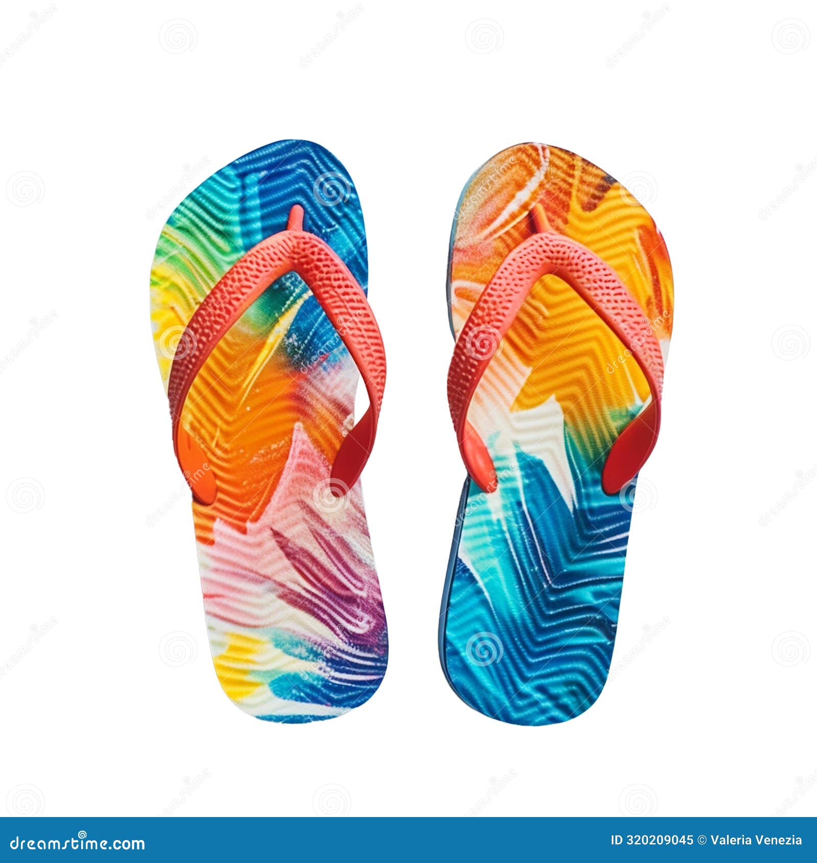 Pair of Multi-colored Beach Flip Flops Over White Background. Summer ...