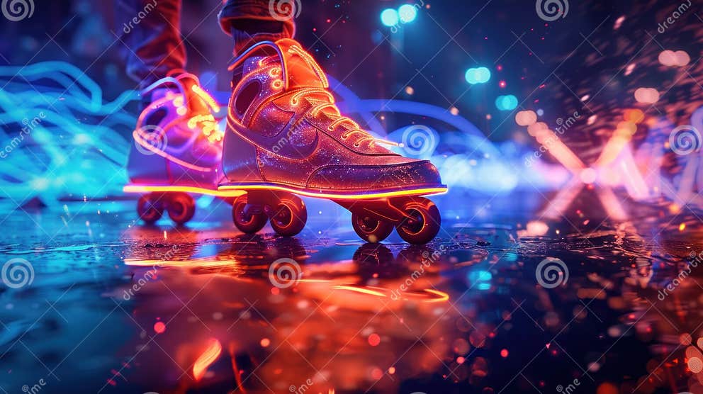 A Pair of Neon Skates are on a Reflective Surface Stock Image - Image ...