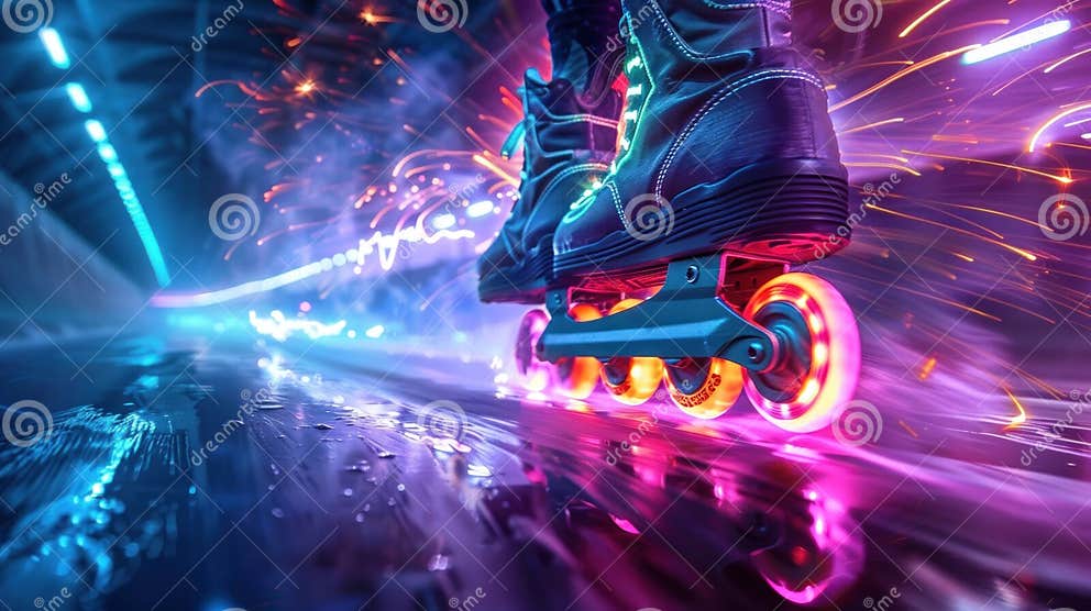 A Pair of Neon Skates are on a Reflective Surface Stock Photo - Image ...
