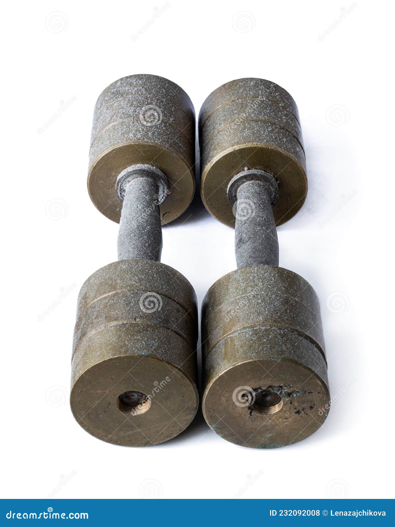 A Pair of the Old Style Dust Covered Variable Weight Copper Dumbbells ...