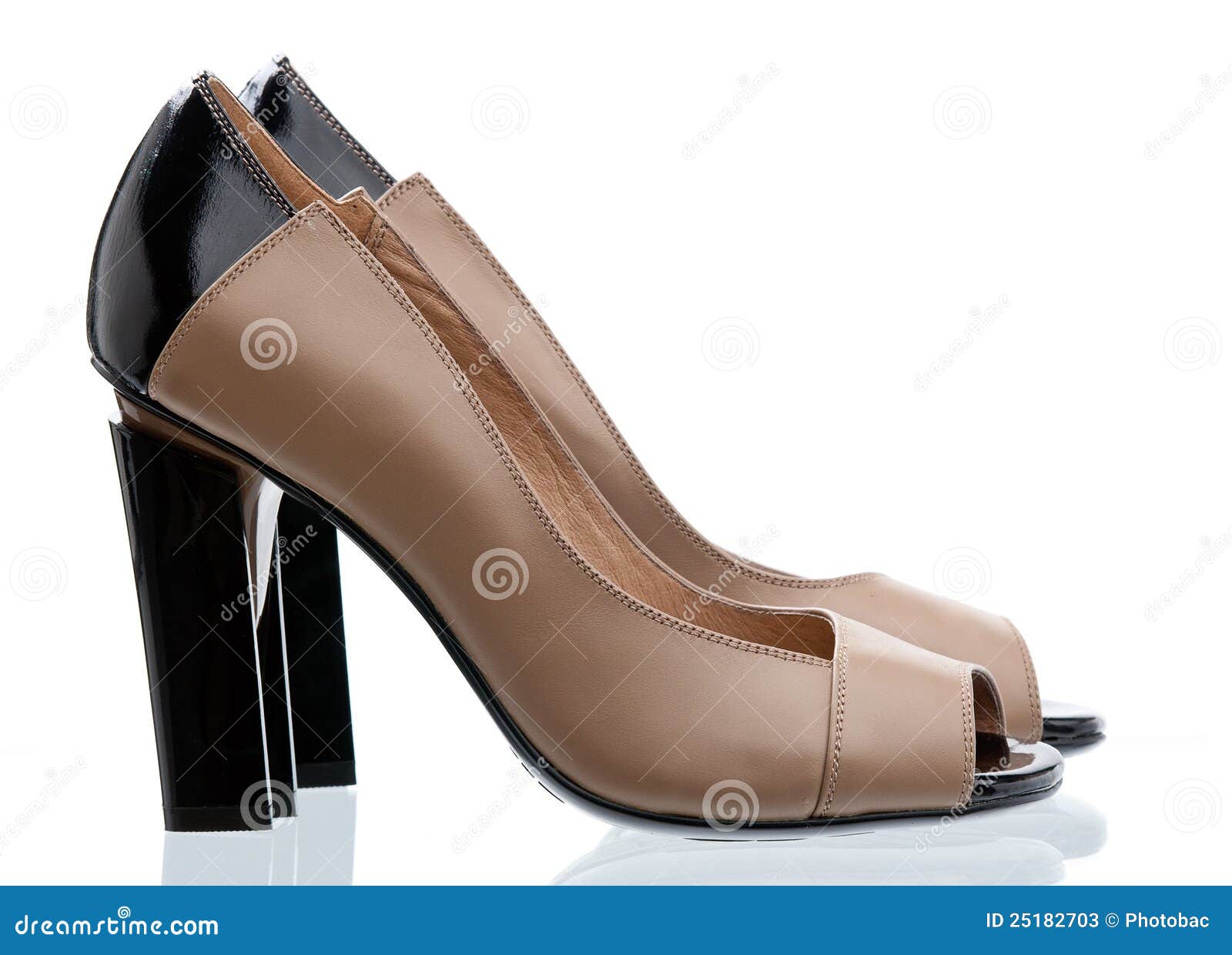Pair of Open-toe Women Shoes Over White Stock Image - Image of ...