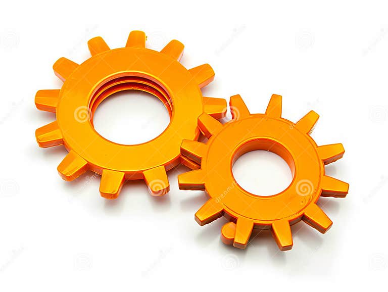 A Pair of Orange Gears on a White Background Stock Image - Image of ...