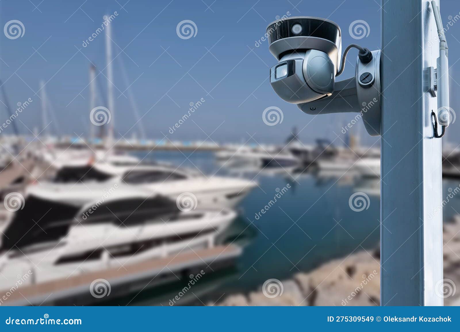 Pair of Outdoor Security Cameras in Yachting Harbor. Stock Image ...