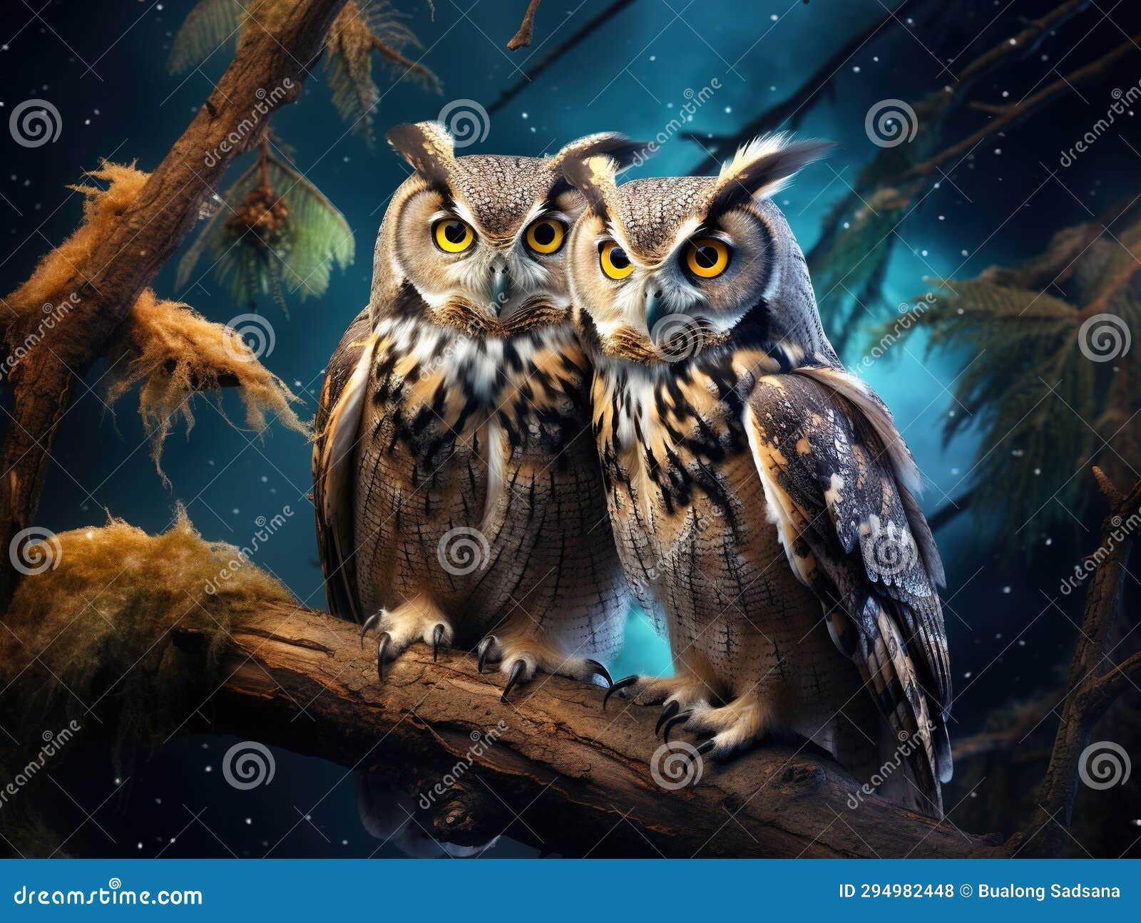 A pair of Owls stock illustration. Illustration of aigenerated - 294982448