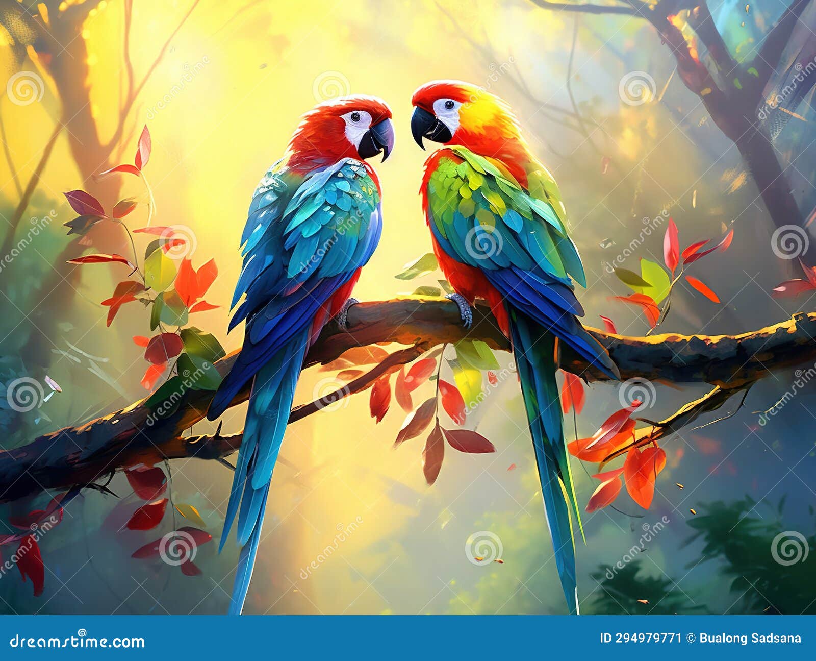 Pair of parrots stock illustration. Illustration of models - 294979771