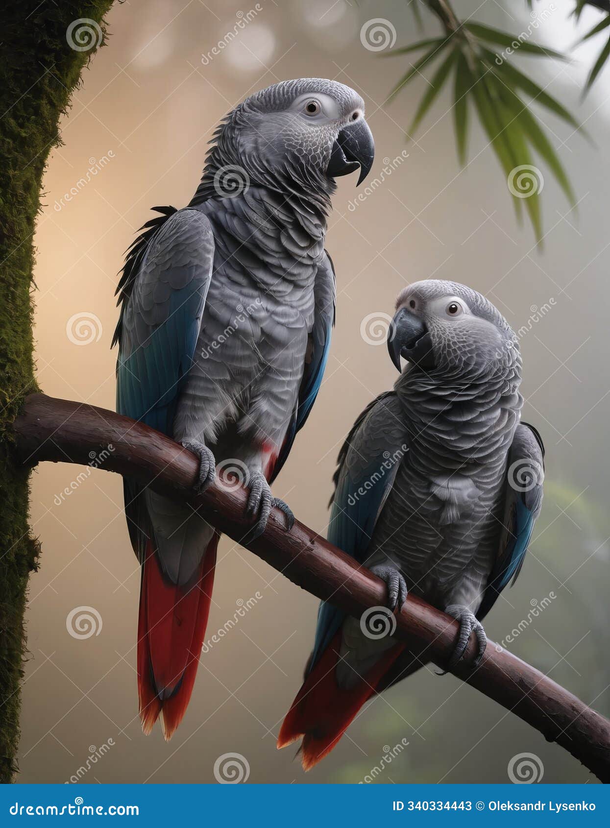 Pair of Parrots in the Forest Stock Illustration - Illustration of beak ...