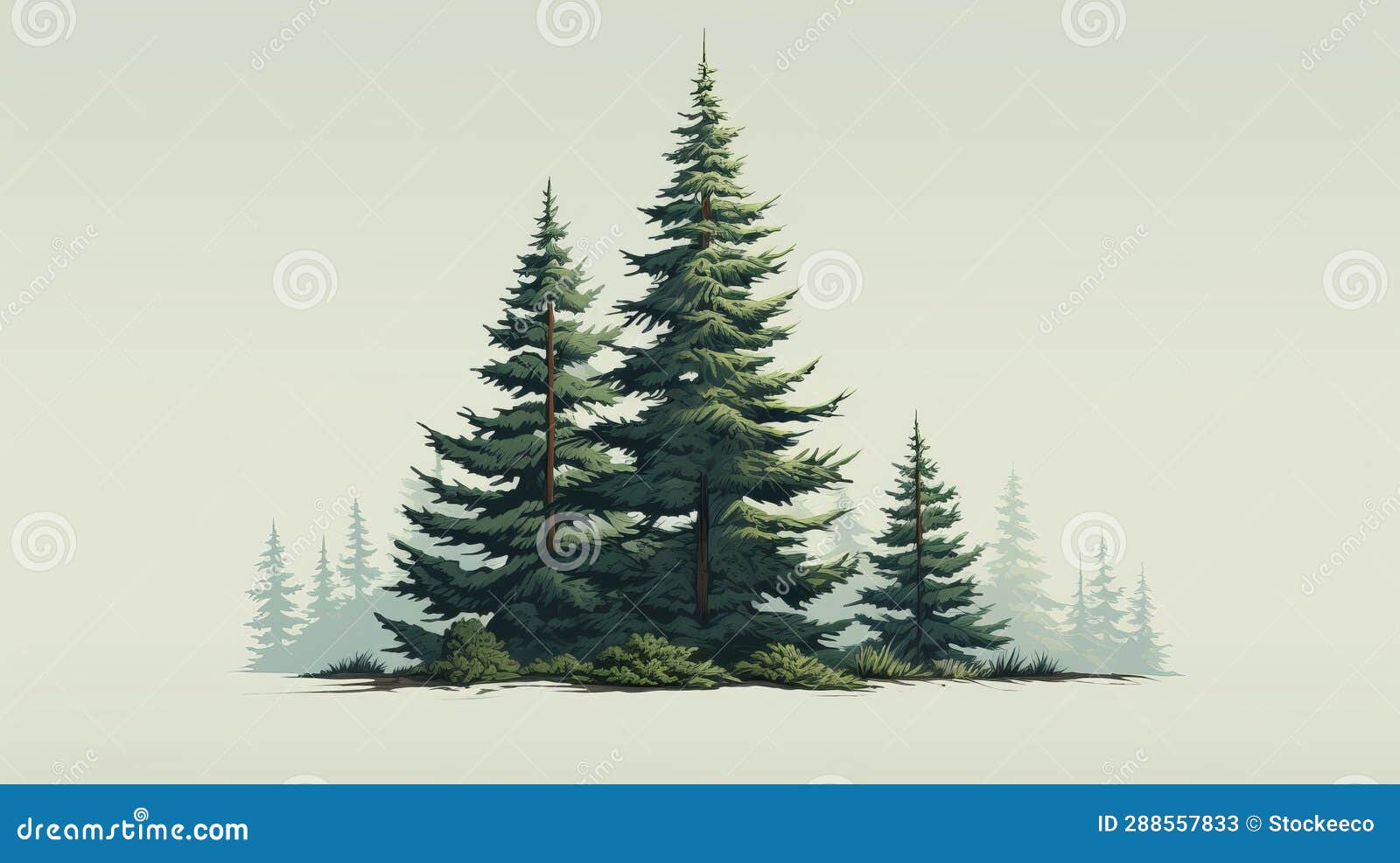 Hyperrealistic Illustration of Spruce Trees in Forestpunk Style Stock ...