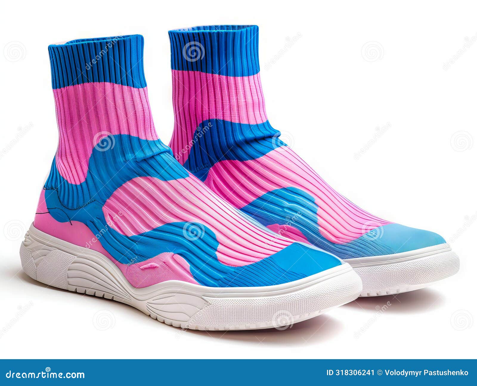 A Pair of Pink and Blue Sneakers with White Soles Stock Image - Image ...