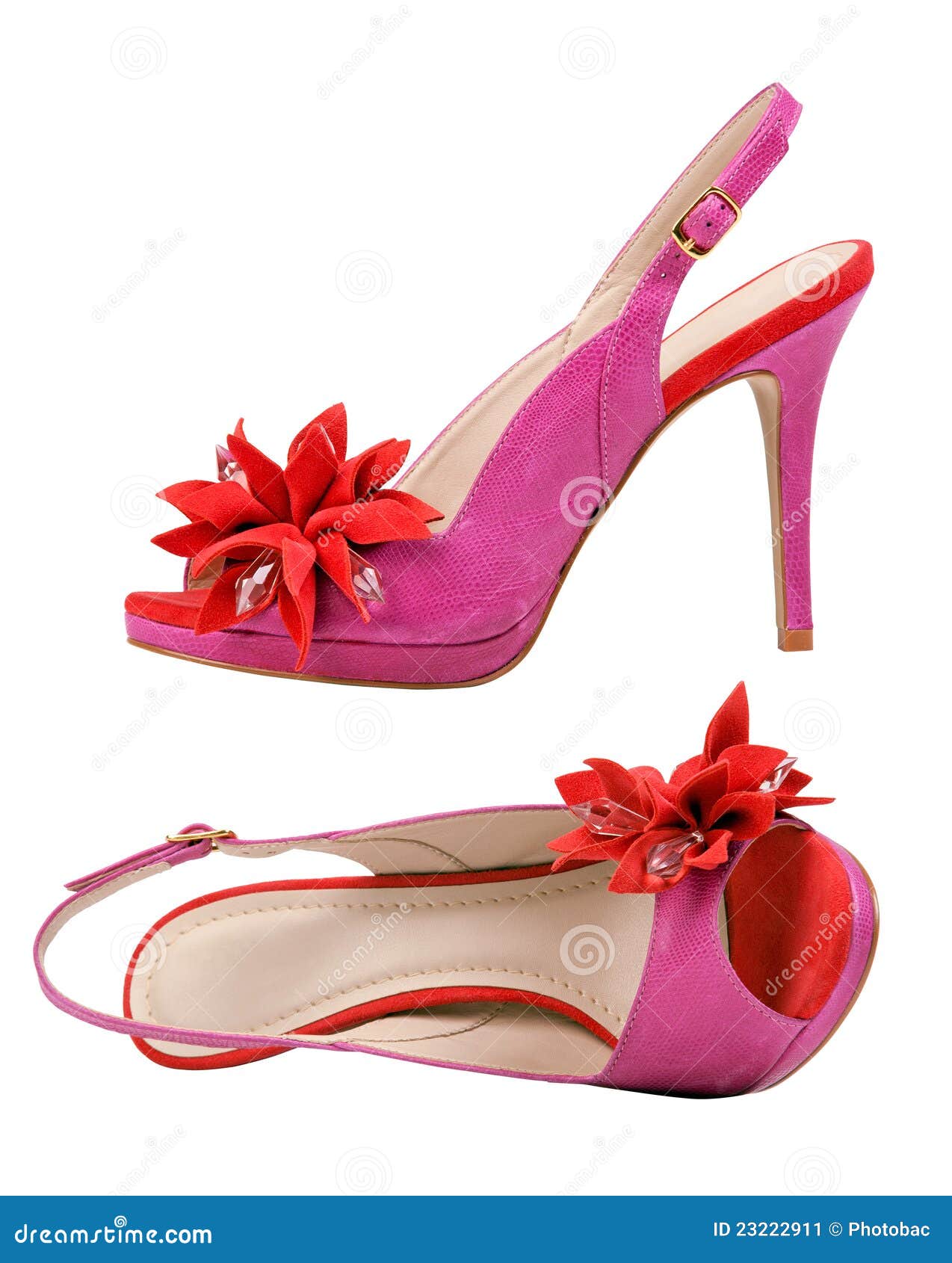 Pair of Pink Female Open-toe Shoes Over White Stock Image - Image of ...