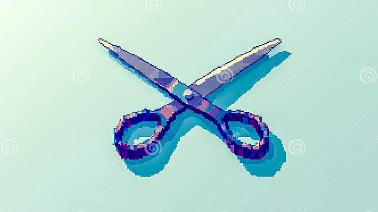 Pixel Art Scissors Lying on a Blue Background Stock Photo - Image of ...