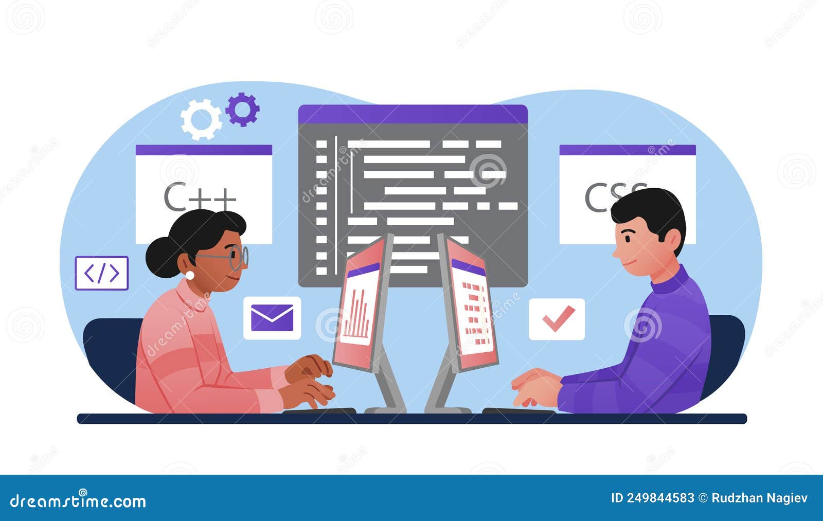 Pair programming concept stock vector. Illustration of team - 249844583