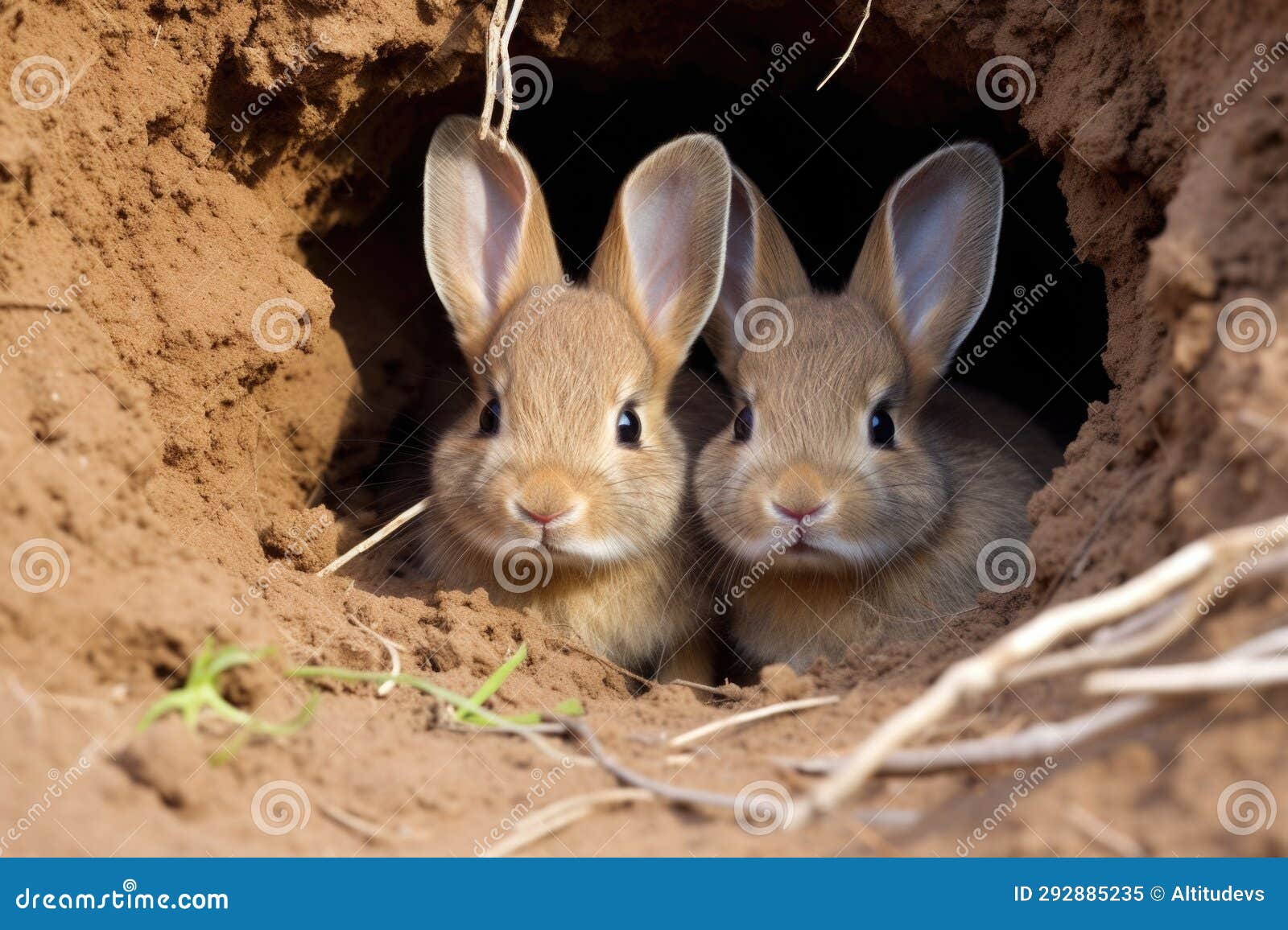 A Pair of Rabbits with Baby Bunnies in a Burrow Stock Image - Image of ...