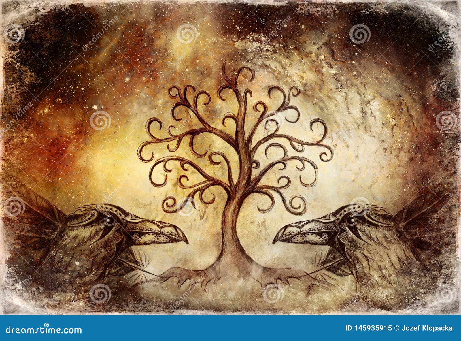 Pair of Ravens with Tree of Life Symbol. Stock Illustration ...