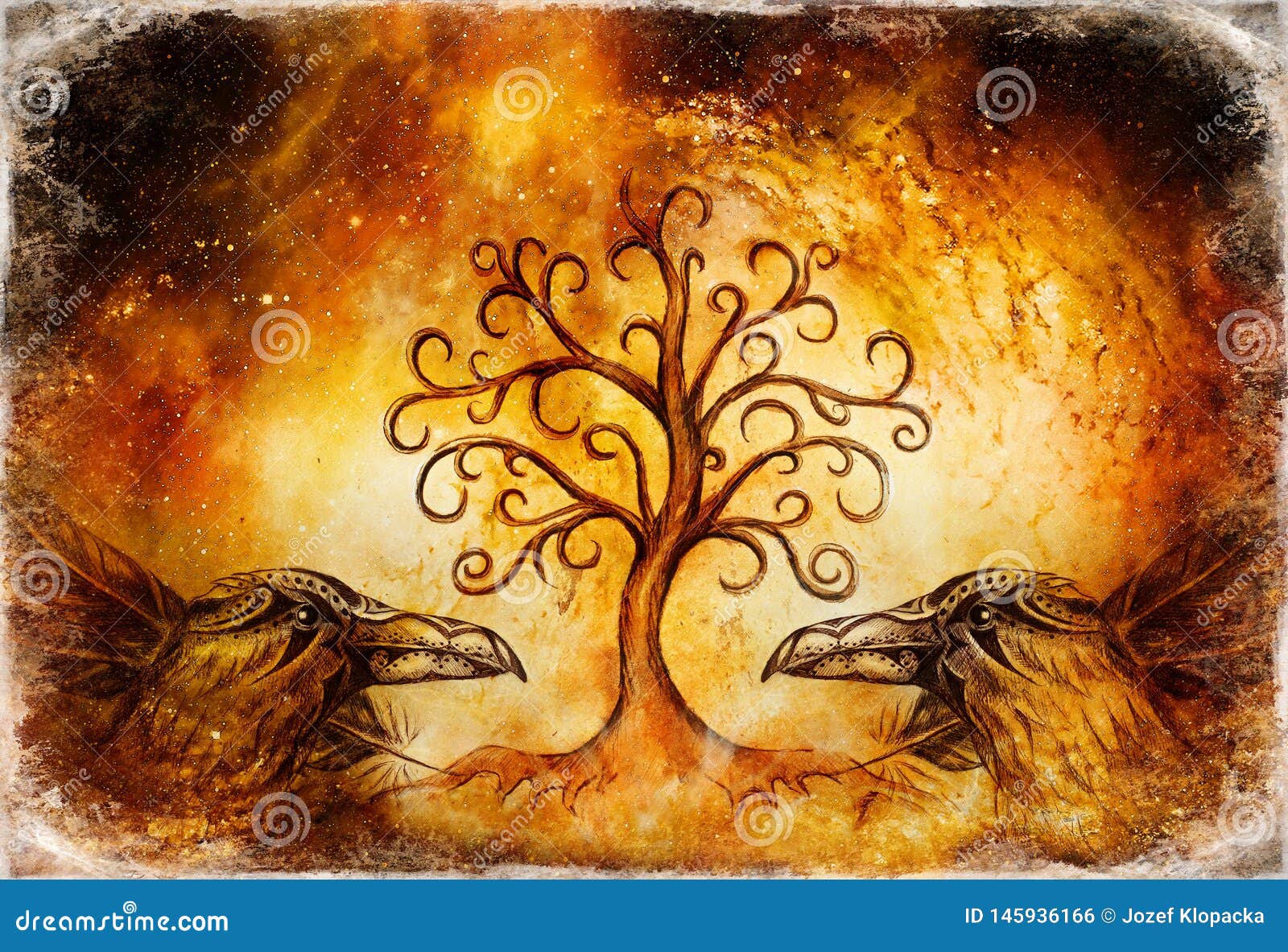 Pair of Ravens with Tree of Life Symbol. Stock Illustration ...
